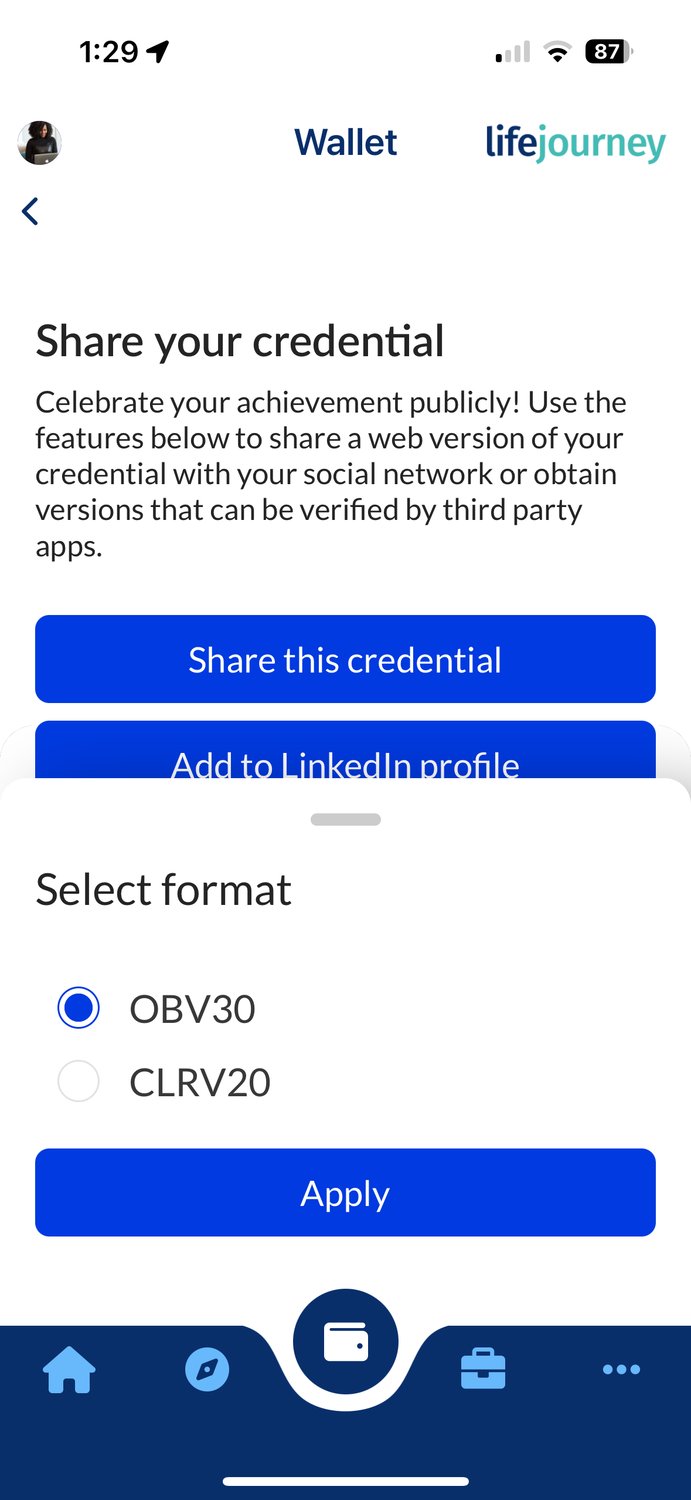 Sharing a credential via the mobile app
