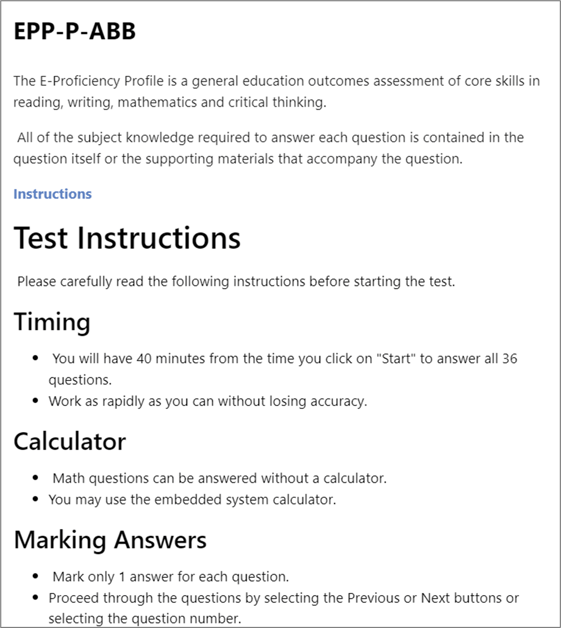 Non-proctored & Institution Proctored student instructions for EPP ...